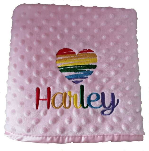 Heart Rainbow Personalised Embroidered Dimple Baby Embroidered Blanket ...