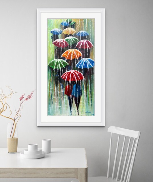 Monsoon Rain in Nepal - Umbrella, Himalayas, Original, Painting, Art ...