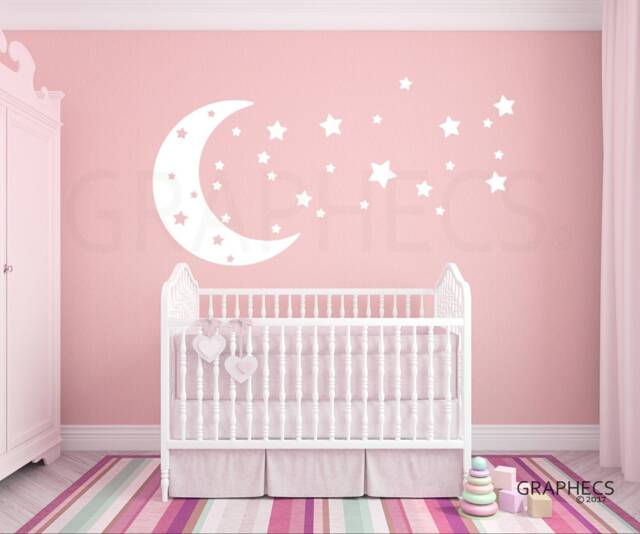 Moon & Stars Decal Sticker Celestial Wall Decal- Baby Room - Nursery ...
