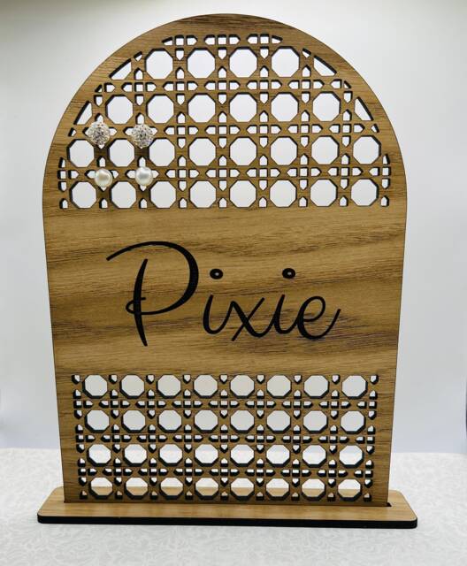 Rattan Effect Earring Arch Personalised Name Holder Display With Stand ...