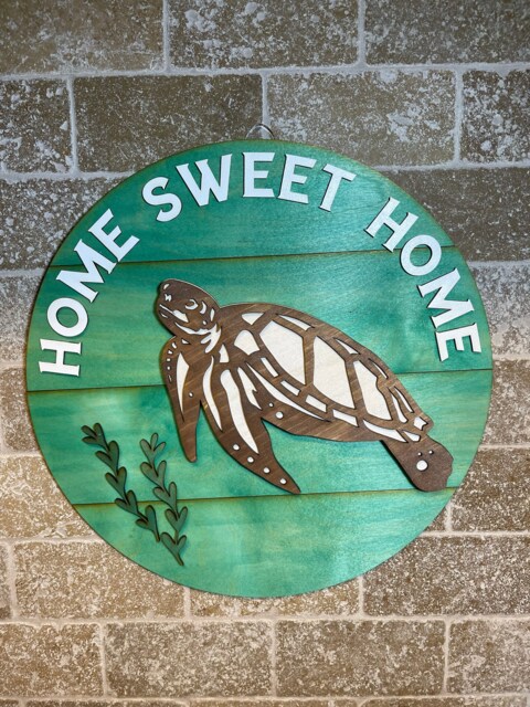 Sea Turtle Home Sweet Customizable Wall Or Door Sign - 15 Inch Round ...