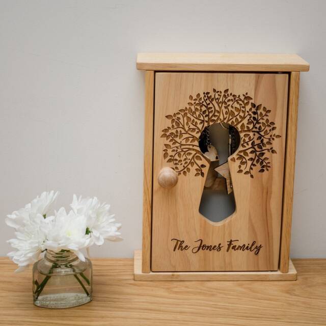 Personalised Family Tree Key Cupboard Wooden Engraved Perfect Present ...