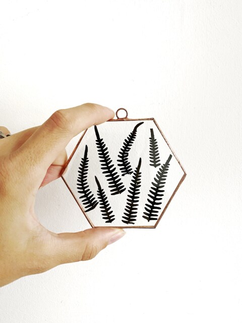 Glass Pressed Flower Frame - Hexagon Fern Real Ferns Wall Hanging by ...