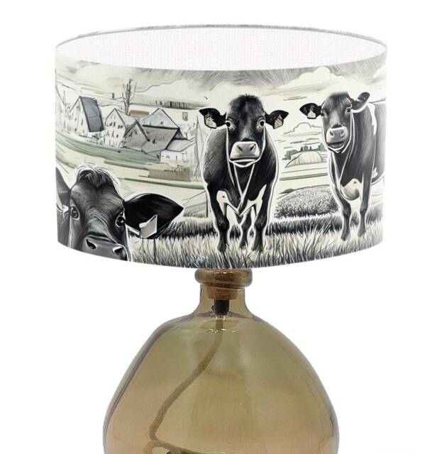 Cow Print Lampshade Fine Art Farm Scene, Countryside Illustration by ...