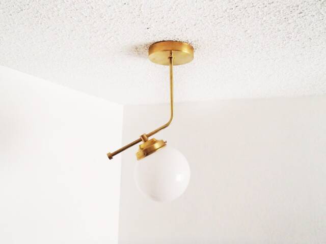Brass Flush Mount - Orb Globe Shade Modern Ceiling Light Offset Arm ...