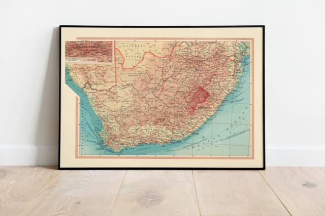 Vintage South Africa Map Print Geographical Wall Art by Etsy | ufurnish.com