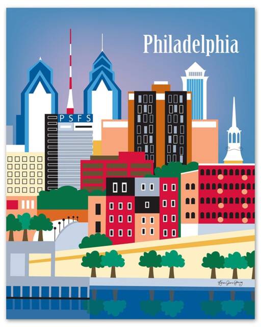 Philadelphia Skyline Art Print, Map Print, Philadelpia Pa Retro Style ...