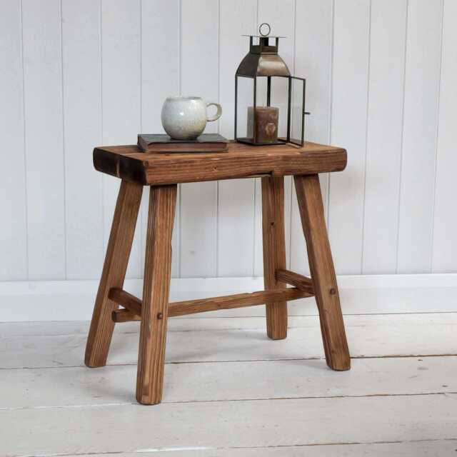 Reclaimed Wooden Stool - Rustic Driftwood Timber - Tudor Oak Ben ...