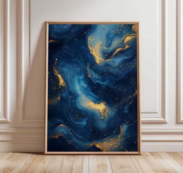 Cosmic Blue & Gold Abstract Poster - Space Inspired Wall Art, Galaxy ...