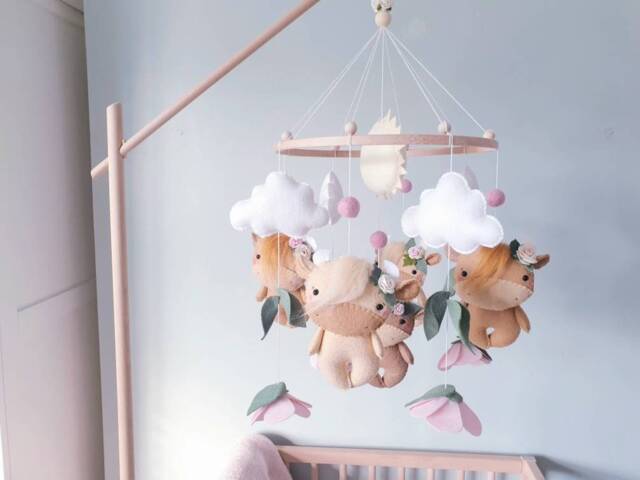 Highland Cow Baby Mobile Wool Felt Farm Crib Mobile by Etsy | uFurnish.com