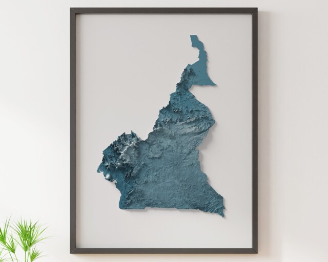 Cameroon - Shaded Relief Map Natural Topography by Etsy | ufurnish.com