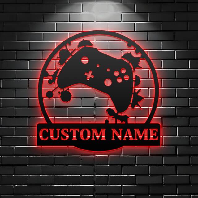 Custom Game Room Metal Wall Art With Led, Gamer Name Sign Decoration ...