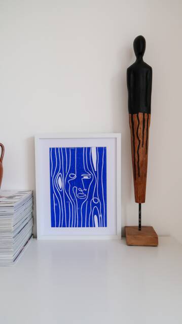 Blue Abstract Face Lino Print A4 Doodle Art by Etsy | ufurnish.com