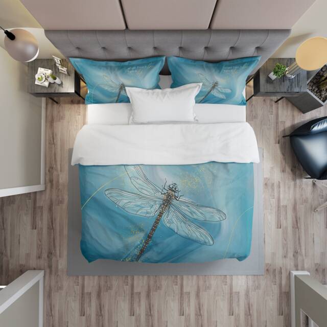 Dragonfly Art Comforter Set Blue & Gold, Modern Design by Etsy ...