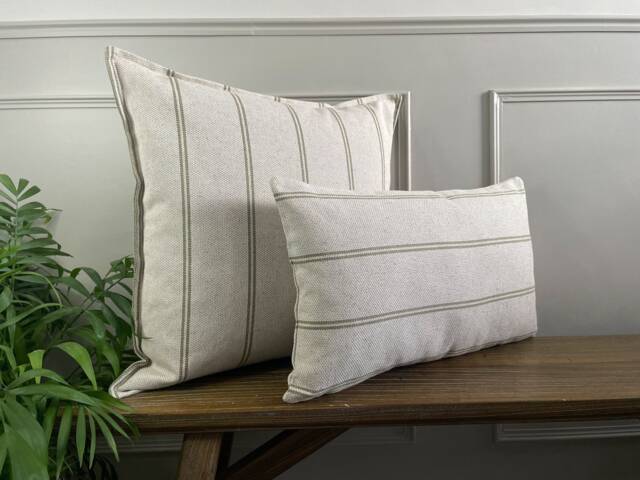 Aubrey - Green - Striped Linen Oxford Edge Modern Farmhouse Handmade ...