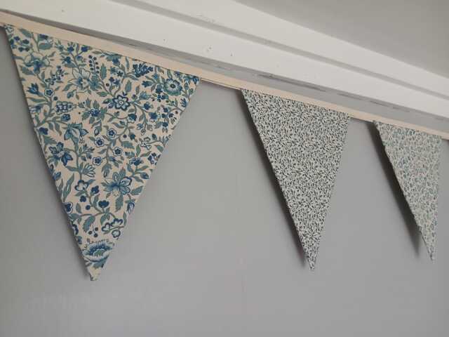 Blue & Cream Mix Fabric Bunting, Flowers Leaves Designs by Etsy ...