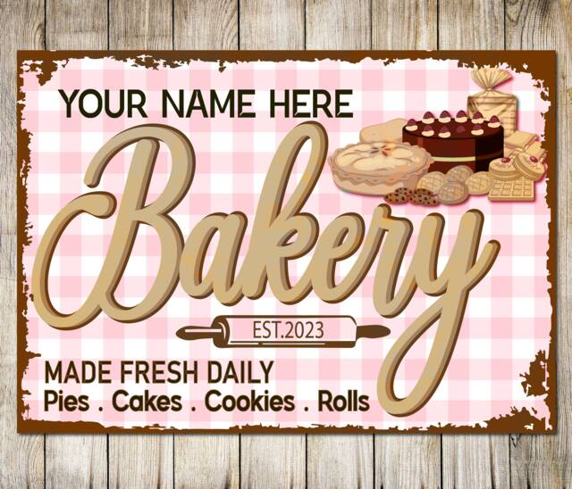 Personalised Baking Sign Bakery Made Fresh Custom Gift Wall Decor Metal ...