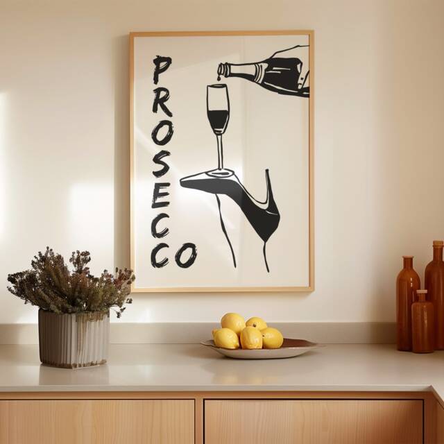 Prosecco Cocktail Illustrated Poster, Kitchen Poster Print, Wall Art ...