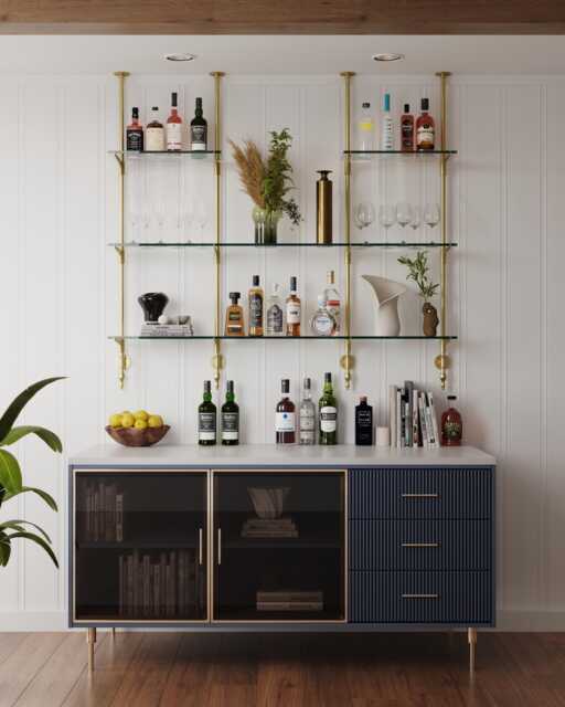 French Bistro Cantilever - Ceiling & Wall Mounted Brass Shelves For Bar ...