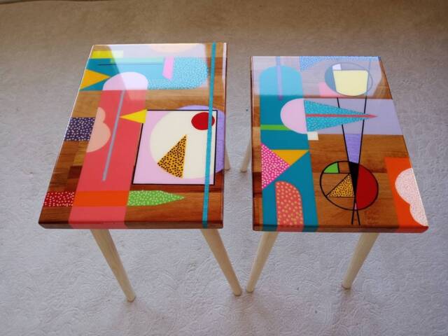 Colorful Wood Accent Tables, Epoxy Resin Side Table, Unique Modern Art ...