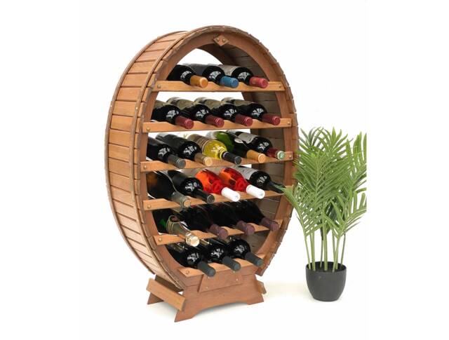 Dandibo Wine Rack Wood Standing Barrel 24 Bottles Brown Bottle Holder ...