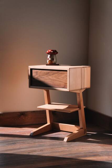 Walnut & Beech Bedside Table - Mid-Century Modern With Closed Cubbie ...