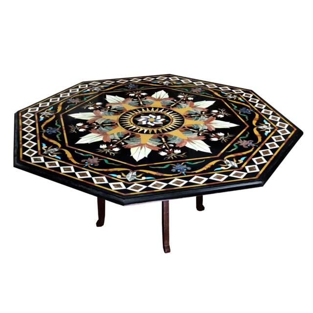 Black Marble Octagon Table Top Pietra Dura Inlay Art by Etsy | ufurnish.com