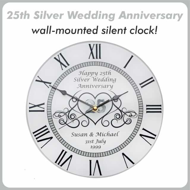 Unique Personalised 25Th Silver Wedding Anniversary Clock - Bespoke ...