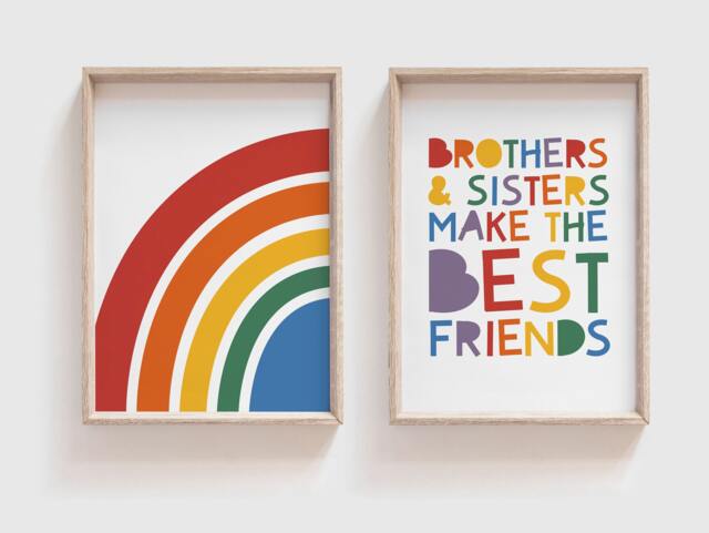 Set Of 2 Brother & Sister Rainbow Print, Sibling Prints, Nursery Wall ...