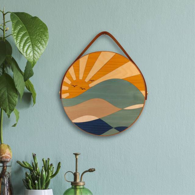 Sunshine Wave Wooden Hanging Artwork // Handmade, Real Wood Inlay ...