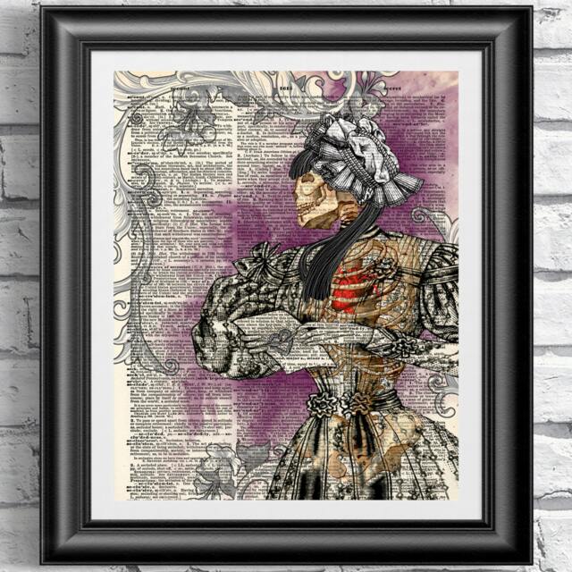 Gothic Victorian Anatomical Lady Skeleton. Art Print On Antique ...