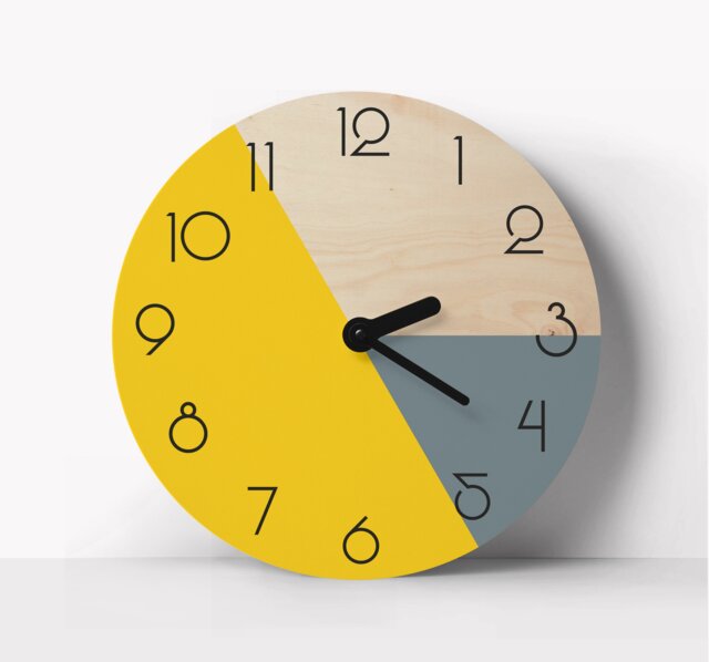 Minimalist Wall Clock With Numbers Large Wooden Mustard & Gray Decor ...