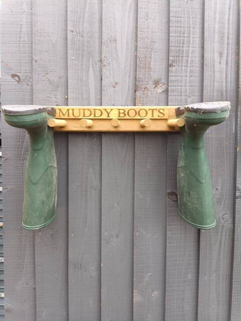 Oak Waxed Personalised Welly Wellington Wellies Wooden Rack Boot Holder ...