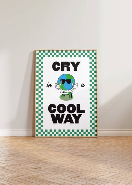 Retro Wall Art, Checkered Print, Cool Funny Cartoon Poster, 90S Cry in ...