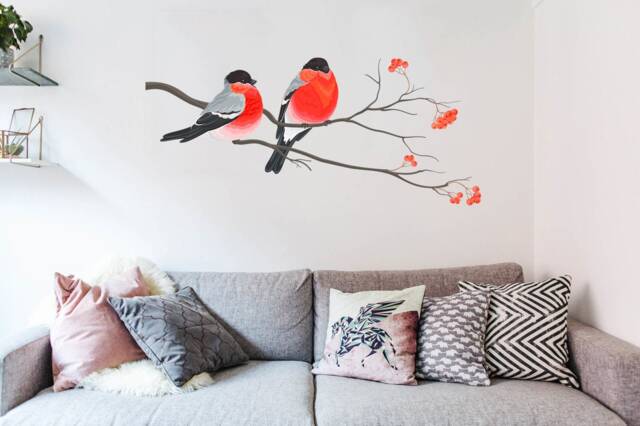 Red Bird Decal Tree Branch Sticker Bird Wall Art Nature Print Floral ...