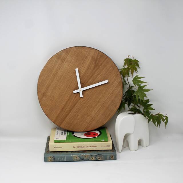 Minimalist No-Numbers Clock, Round Wood Wall Modern Large Light Wooden ...