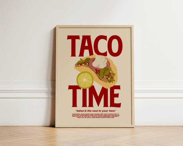 Taco Time Print, Kitchen Wall Art, Decor, Foodie Trendy Cooking Home ...
