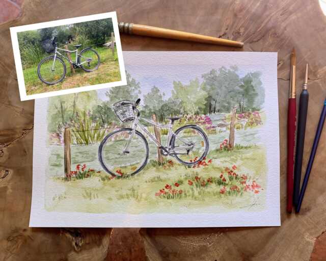 Custom Watercolor Bike, Ink & Illustration From Photo, Handmade ...