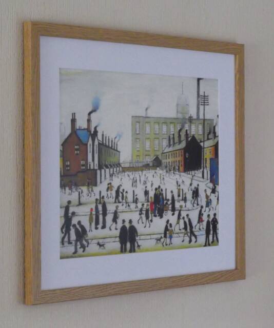 L S Lowry Art Print - Mill Scene With Figures Light Oak Finish Frame ...