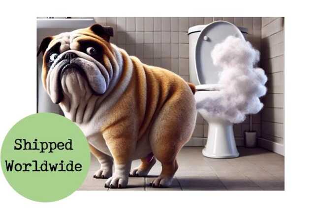 British Bulldog Farting Print - Funny English Picture Dog in Bathroom ...
