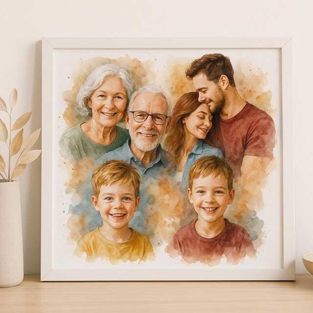 Custom Watercolour Family Portrait Collage From Multiple Photos ...