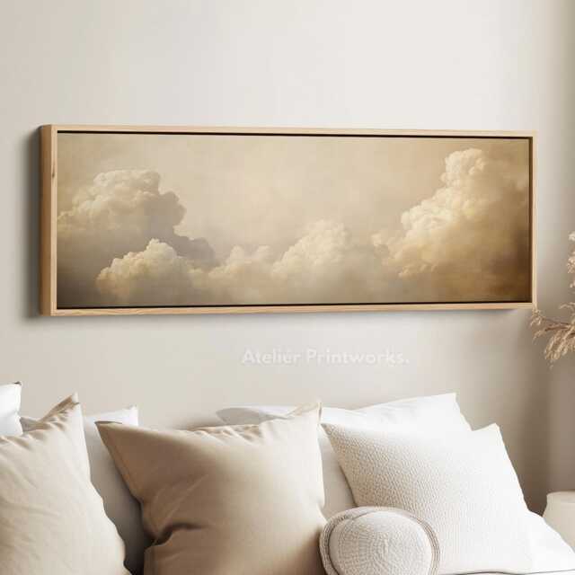 Vintage Cloud Artwork Long Narrow Wall Art, Horizontal Wall Art ...