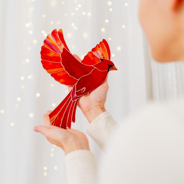 Red Cardinal Bird Wall Decor Stained Glass Hanging Mother's Day Gift ...