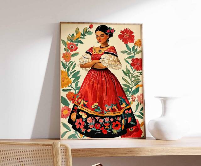 Vintage Mexican Poster, Prints, Decor, Traditional Latin Floral Print ...