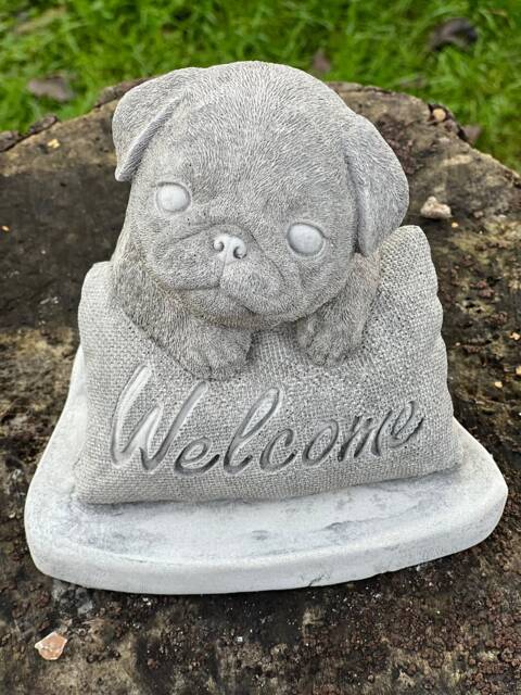Stone/Concrete Cute Welcome Pug Dog Garden Ornament Statue by Etsy ...