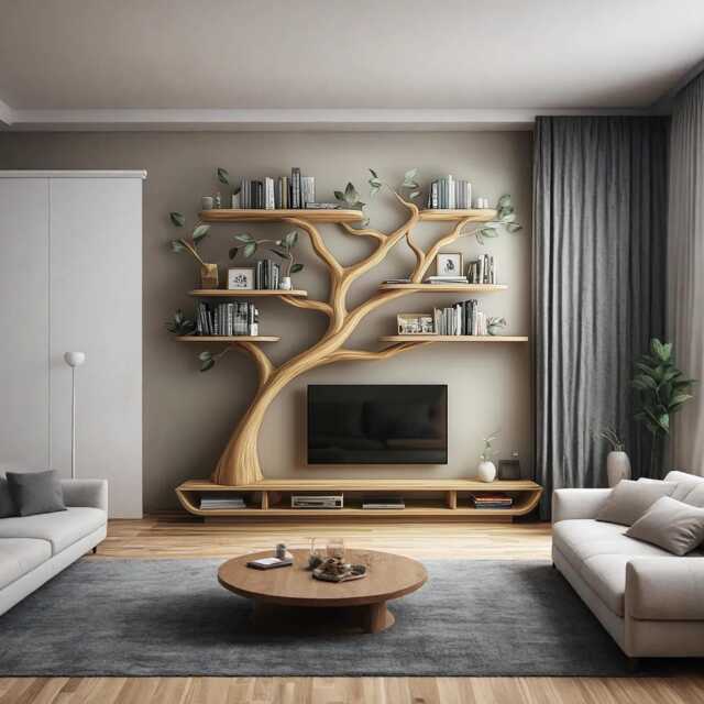Rustic Tree Branch Bookshelf Wood Sculpture Live Edge Shelf Handmade ...