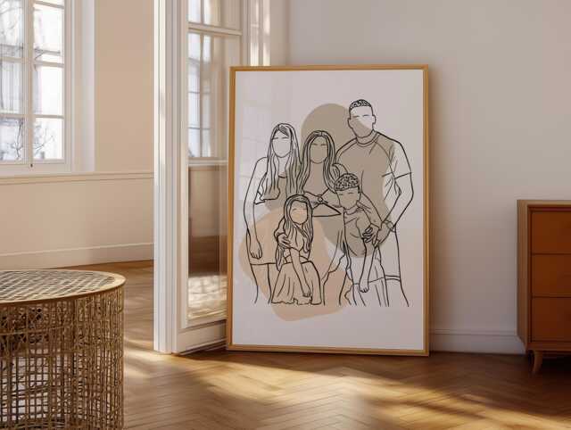 Custom Family Photo Line Art Print Personalized Minimalist Portrait by ...
