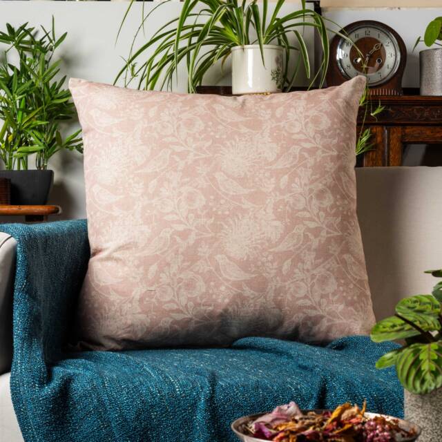 Aviary Toile Extra-Large Cushion Cover. Dusky Pink Cottagecore Shabby ...