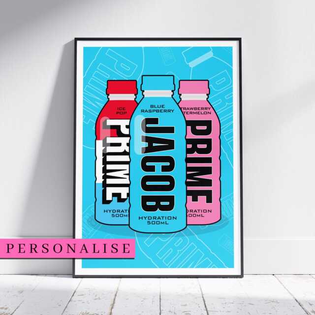 Custom Prime Drink Bottle Print - Personalised Gifts Hydration Poster ...