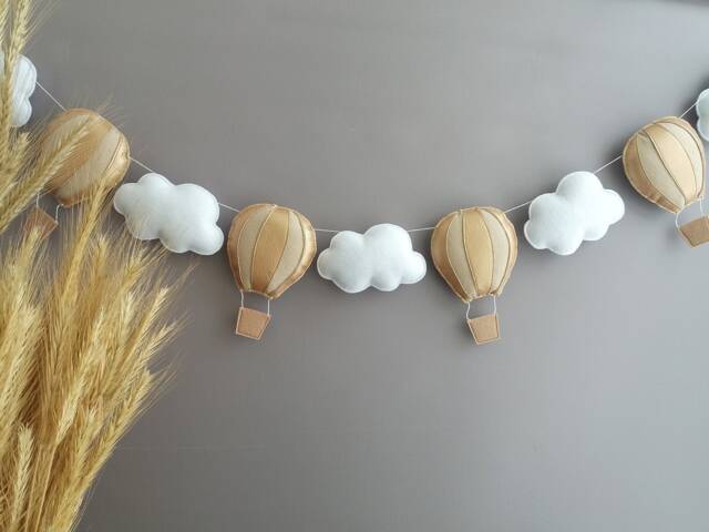 Hot Air Balloon Garland Felt For Monochrome Nursery Wall Decor Kids ...